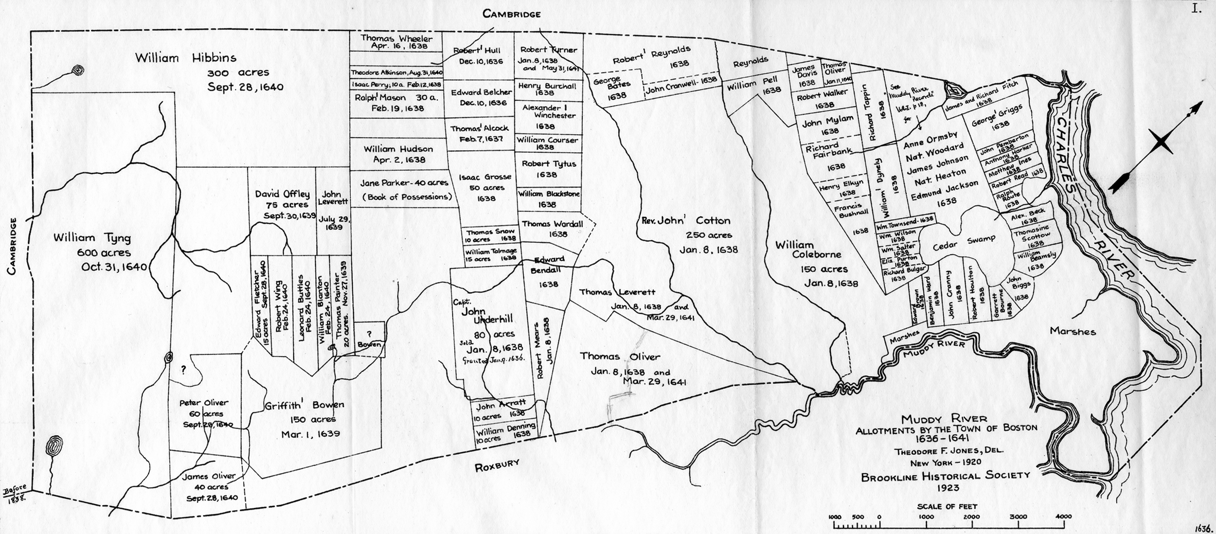 1636 Map, Brookline Historical Society