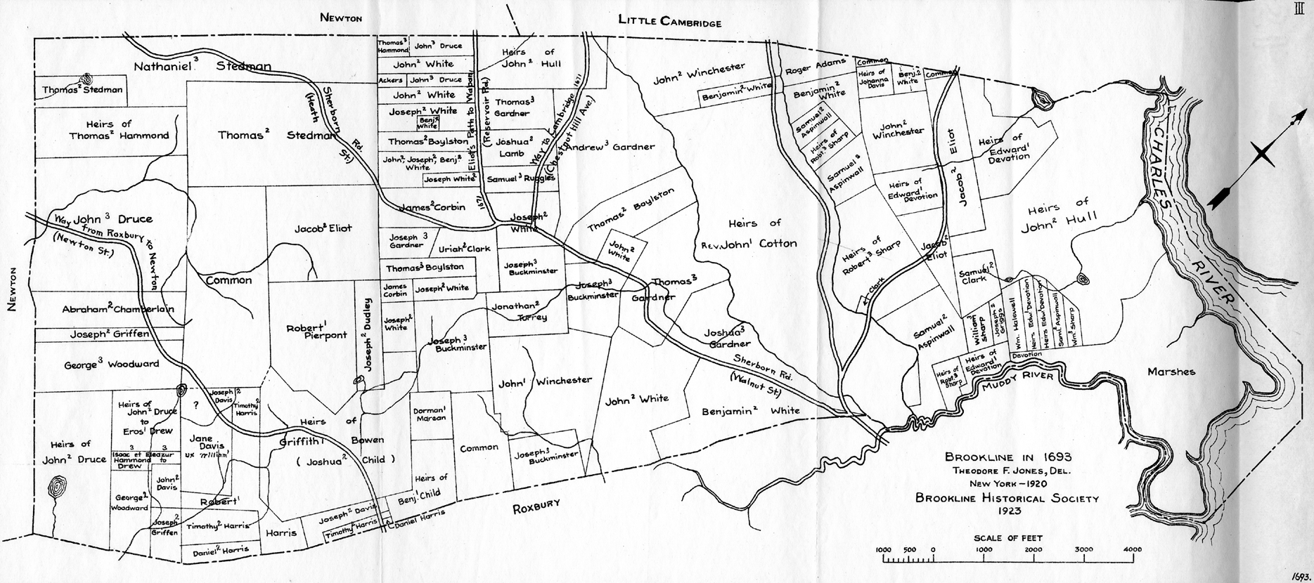 1693 Map, Brookline Historical Society